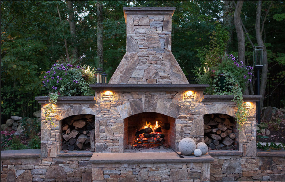Natural Stone Outdoor Fireplace - Traditional - Patio - Boston - by ...