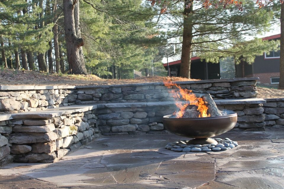 Natural Stone Wall and Fire Pit, Ypsilanti, MI - Rustic - Patio ...