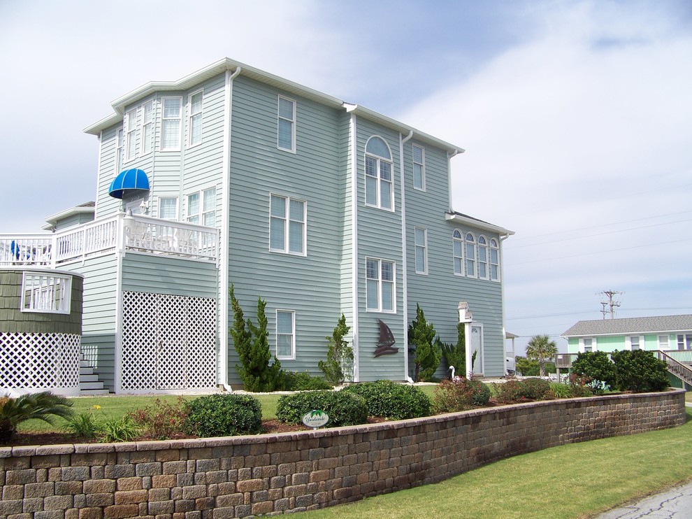 Oceanfront retaining wall, walkway and driveway - Beach Style - Patio ...