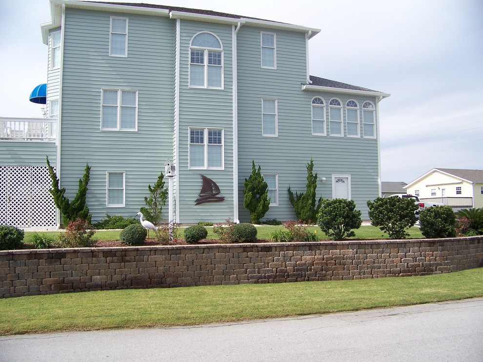 Oceanfront retaining wall, walkway and driveway - Beach Style - Patio ...