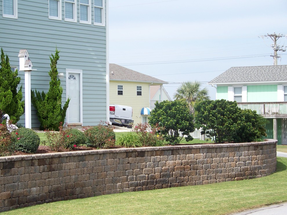 Oceanfront retaining wall, walkway and driveway - Beach Style - Patio ...
