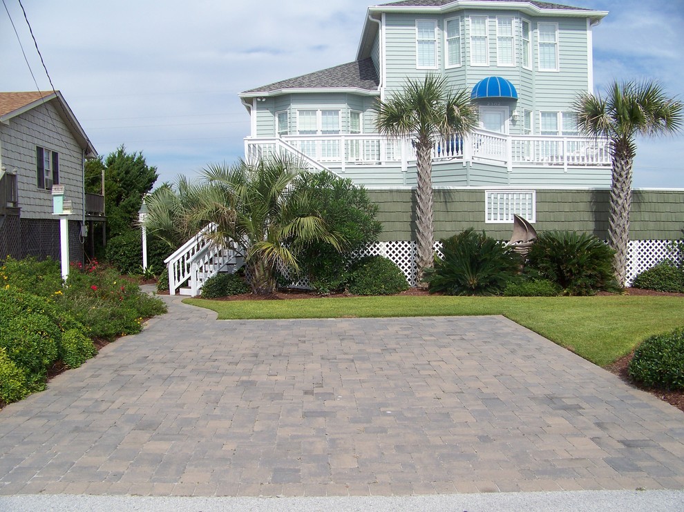 Oceanfront retaining wall, walkway and driveway - Beach Style - Patio ...