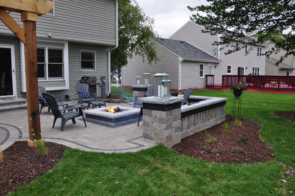 OSWEGO - Outdoor Living Patio with Pergola and Fire pit with seat wall ...