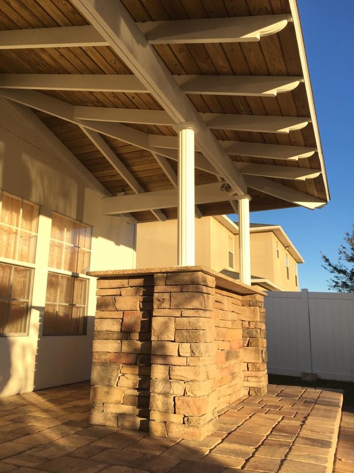 Outdoor Bar with Exposed Rafter Roofing & Paver Seating - Traditional ...