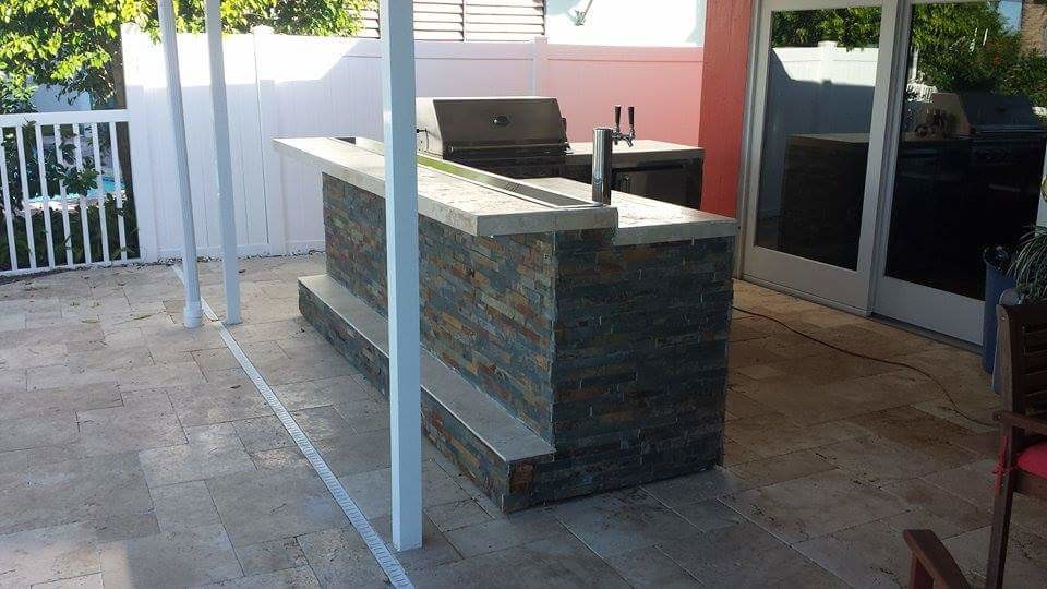 Outdoor BBQ & Bar w/ Kegerator and Fire pan on bar - Rustic - Patio ...