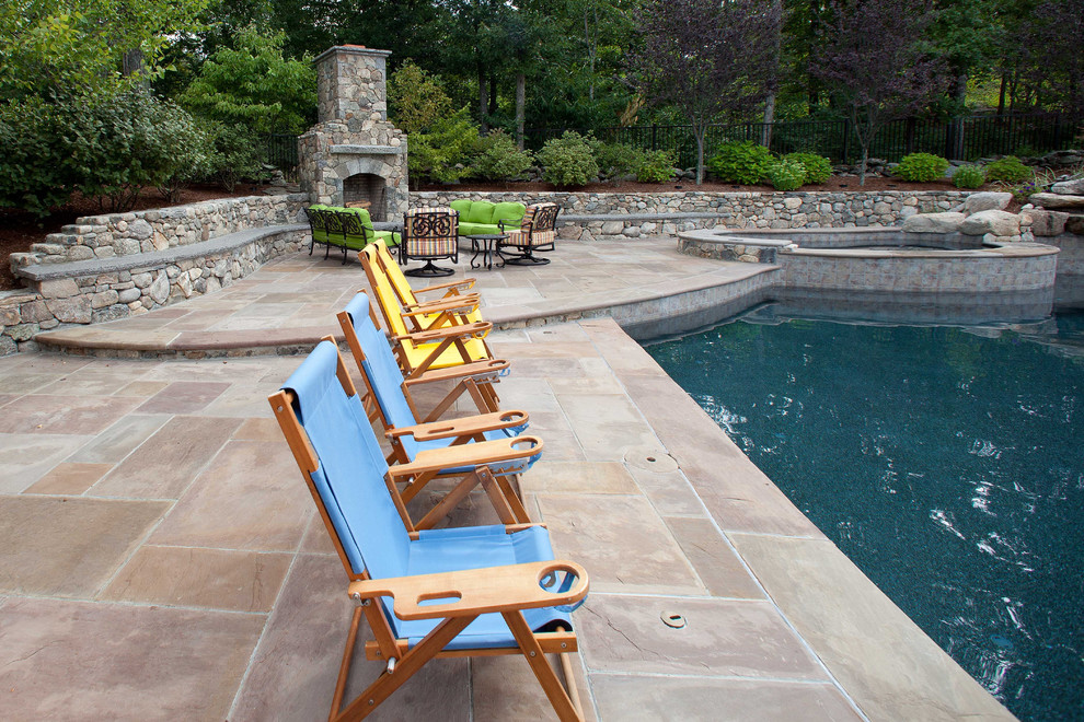 Outdoor Fireplace and Pool - Traditional - Patio - Boston - by ...