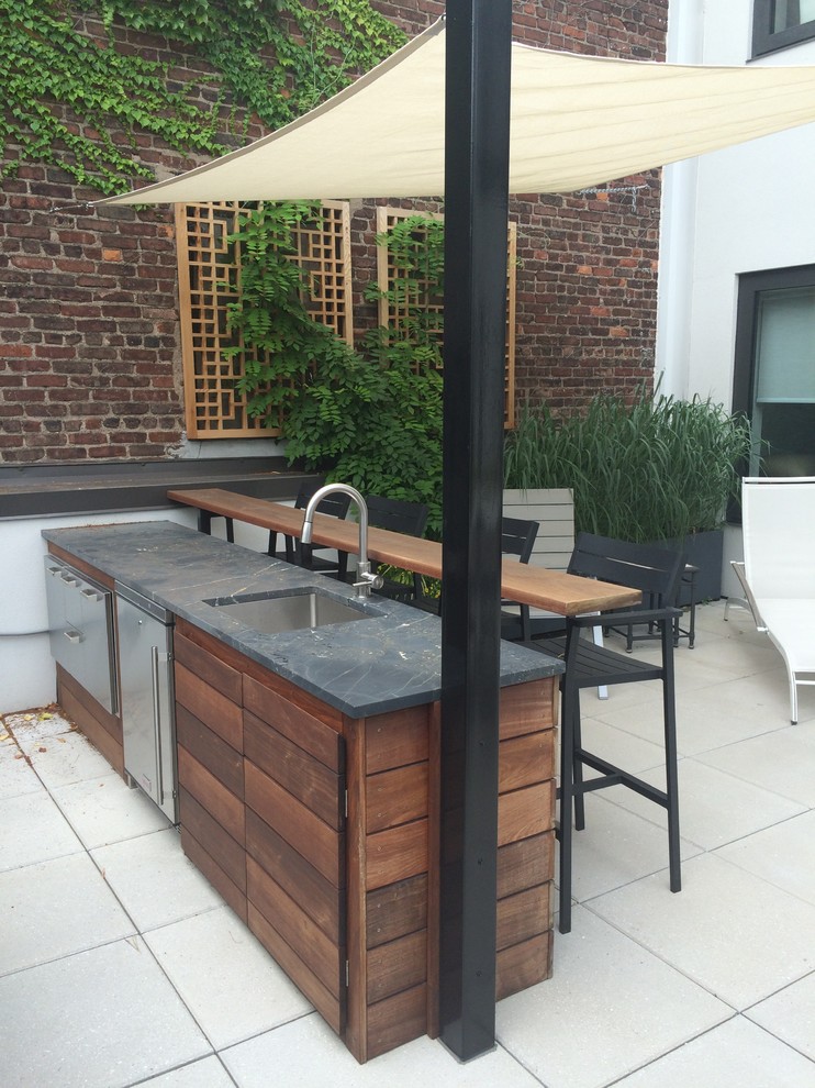 outdoor kitchen, shade sail - Contemporary - Patio - New York - by Dion ...