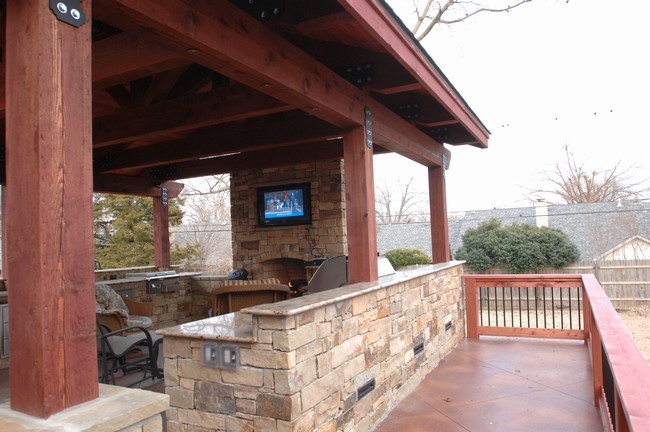 Outdoor Kitchen with Granite Countertops and Massive Open Ceilings ...
