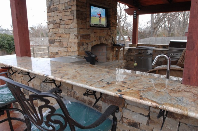 Outdoor Kitchen with Granite Countertops and Massive Open Ceilings ...