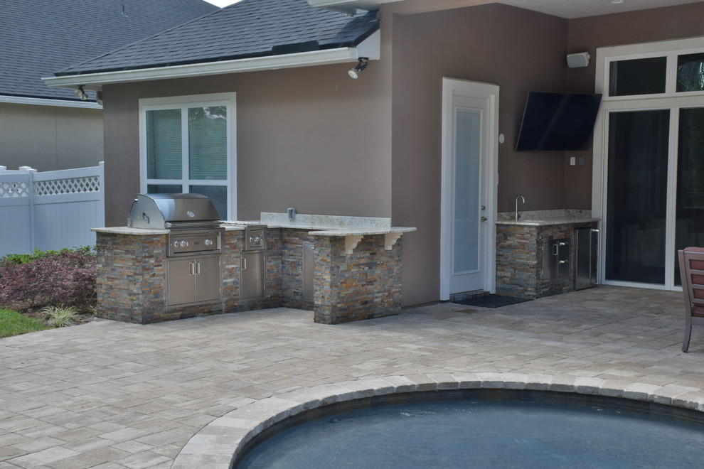 Outdoor kitchen with separate server area. - Transitional - Patio ...