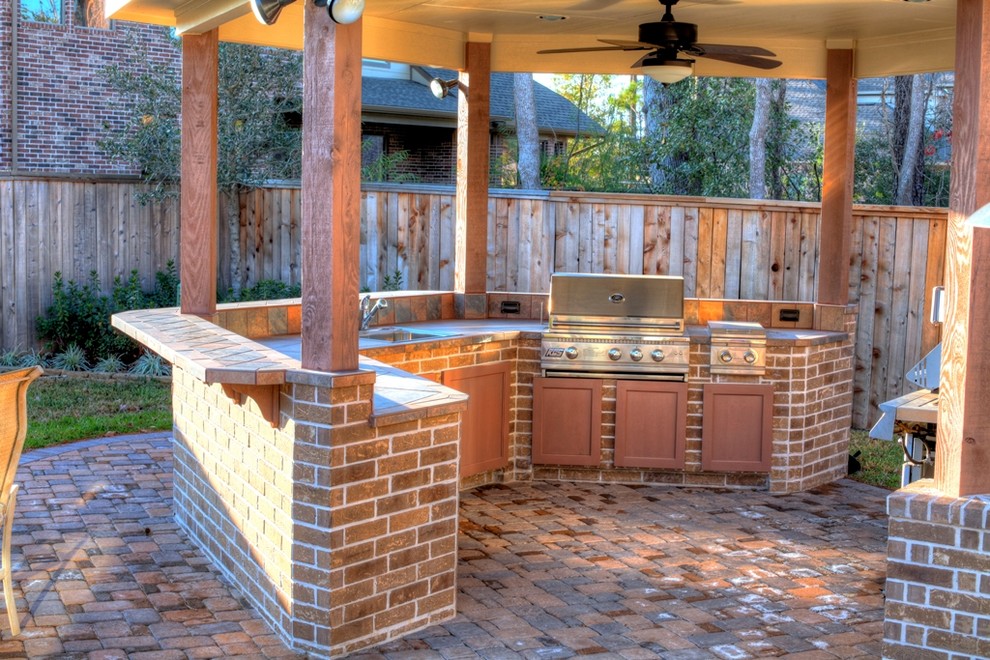 Outdoor Kitchen with stone pavers - Transitional - Patio - Houston - by ...