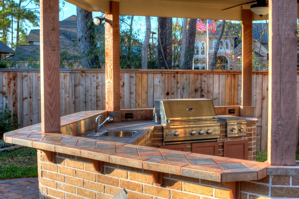 Outdoor Kitchen with stone pavers - Transitional - Patio - Houston - by ...