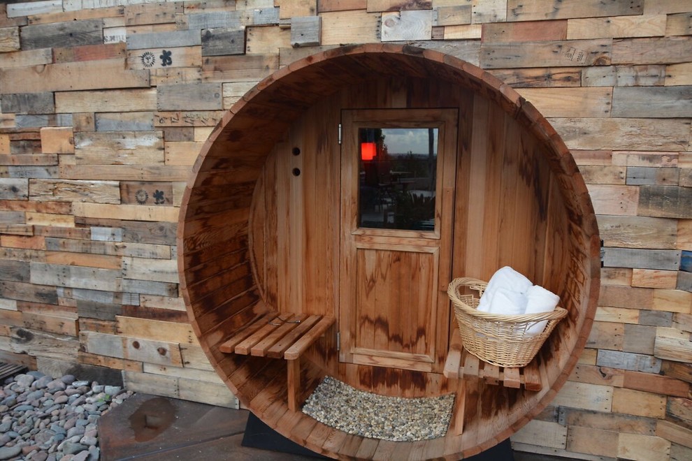 Outdoor Sauna Barrel - Rustic - Patio - Other - by Jake Moss Designs ...