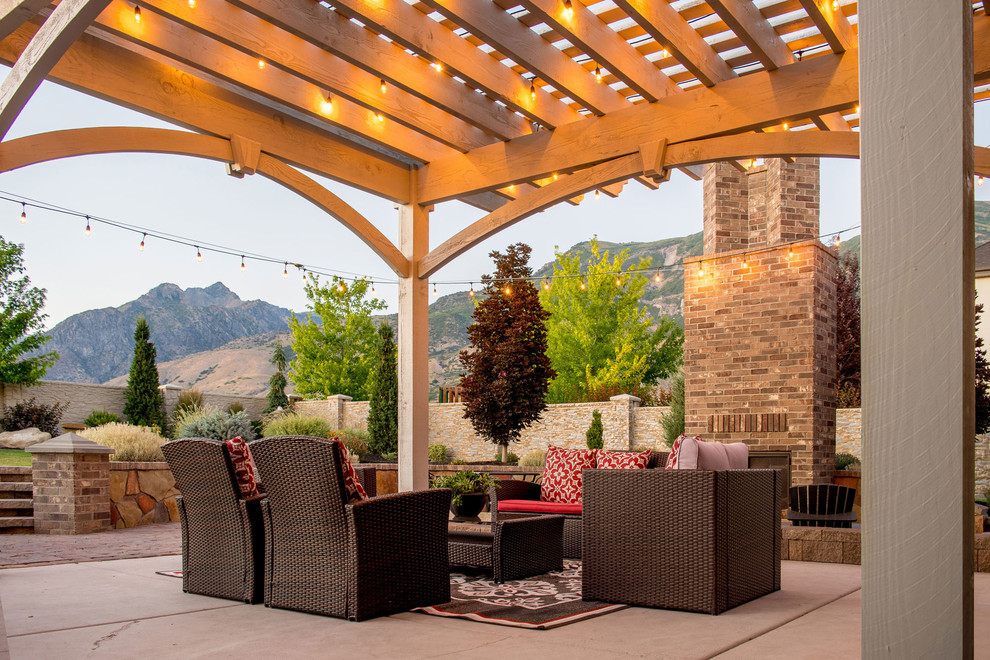 Patio Pergola w/ Cantilever Roof & Fireplace - Transitional - Patio ...