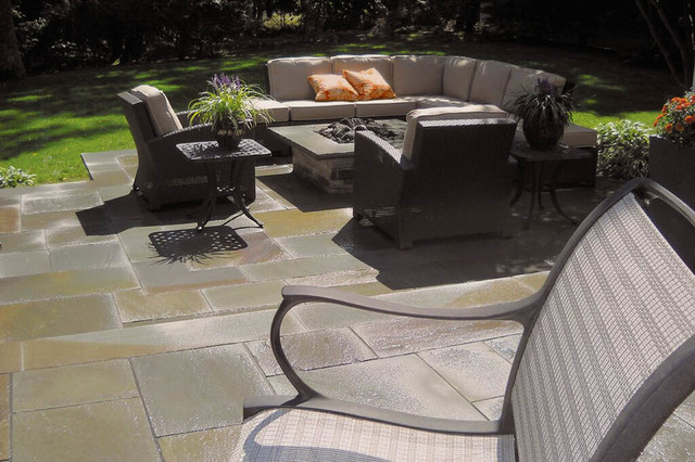 Patio with Bluestones & Fire Pit - Contemporary - Patio - Providence ...