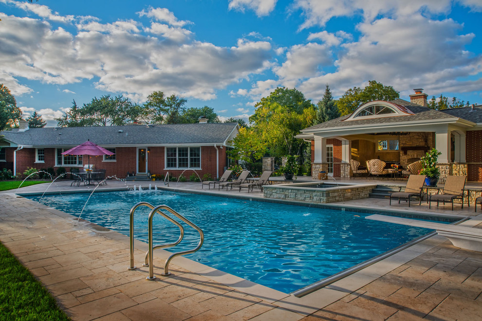 Patio with Pool, Spa and Cabana - Traditional - Patio - Chicago - by ...