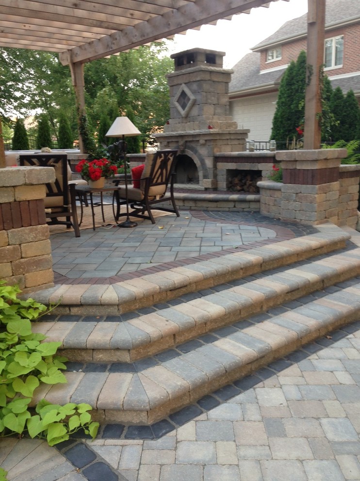 Paver Patio with Fireplace and Bar - Contemporary - Patio - Chicago ...