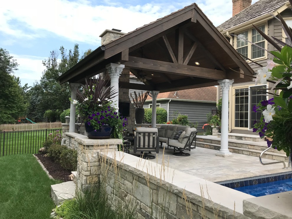 Pavilion, Arbor, Patio, Fireplace & Pool - Traditional - Patio ...