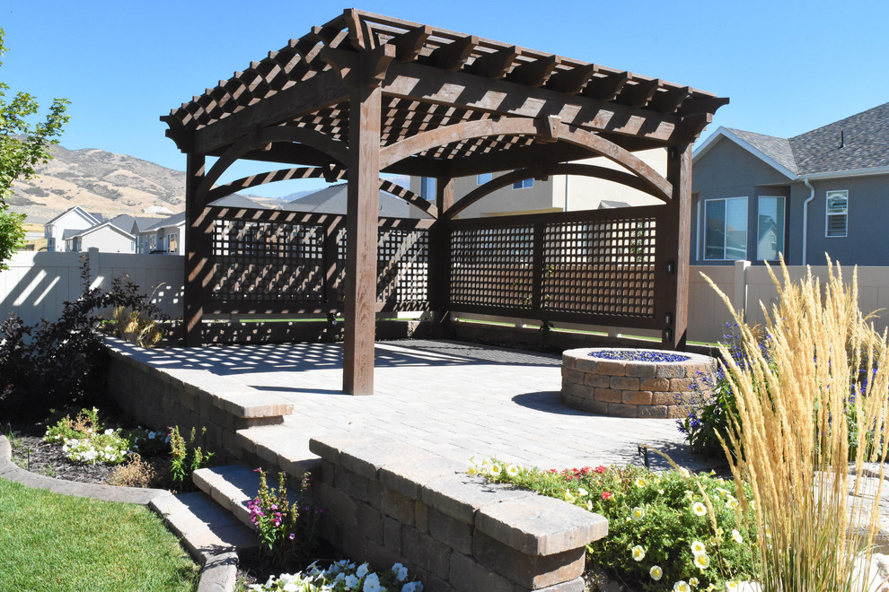 Pergola w/Privacy Lattices, Outdoor Power & Timber Frame Garden Boxes ...
