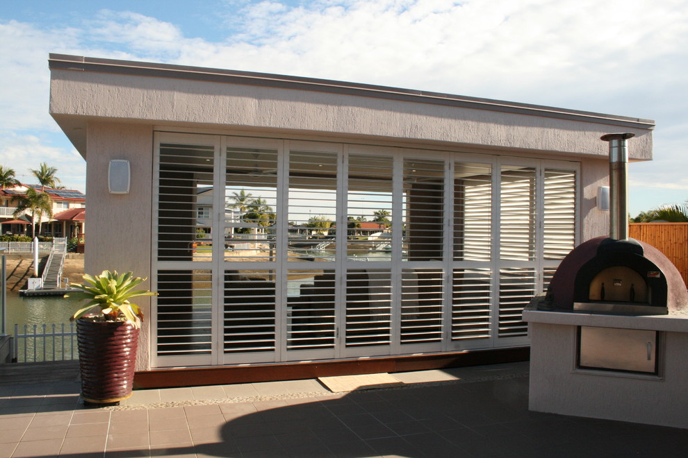 Pool House with Aluminum Shutters - Contemporary - Courtyard - Dallas ...