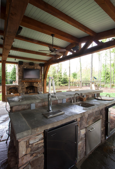 Timber Frame and Stone Pavilion - Traditional - Patio - Charlotte - by ...