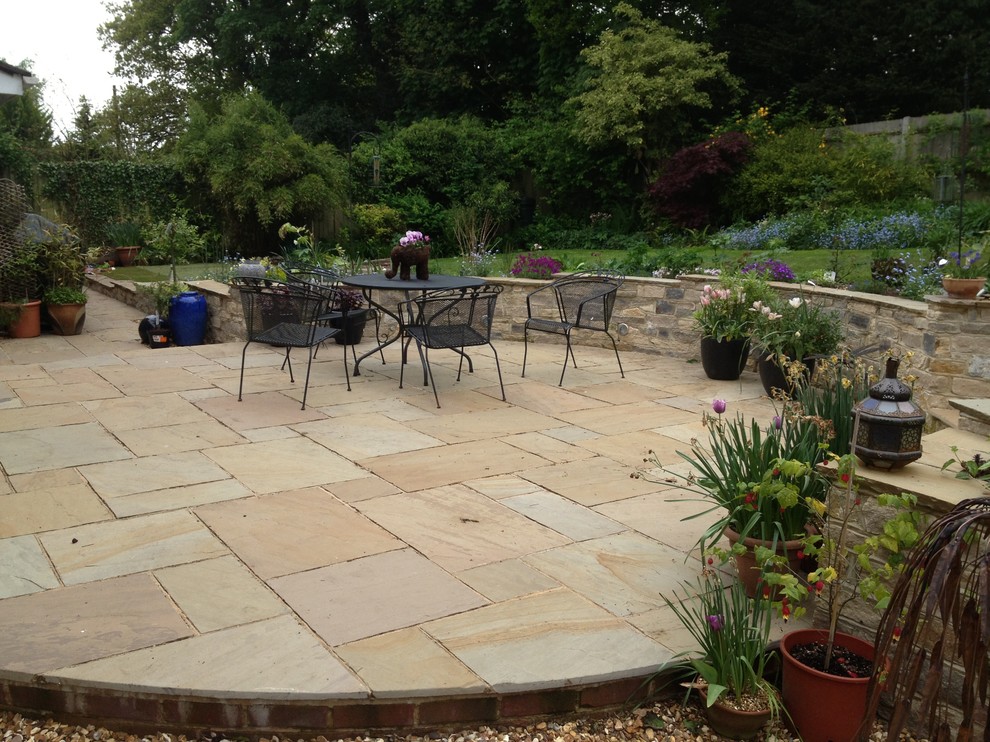 Purbeck Stone Walls and Sandstone Paving - Traditional - Patio - Devon ...