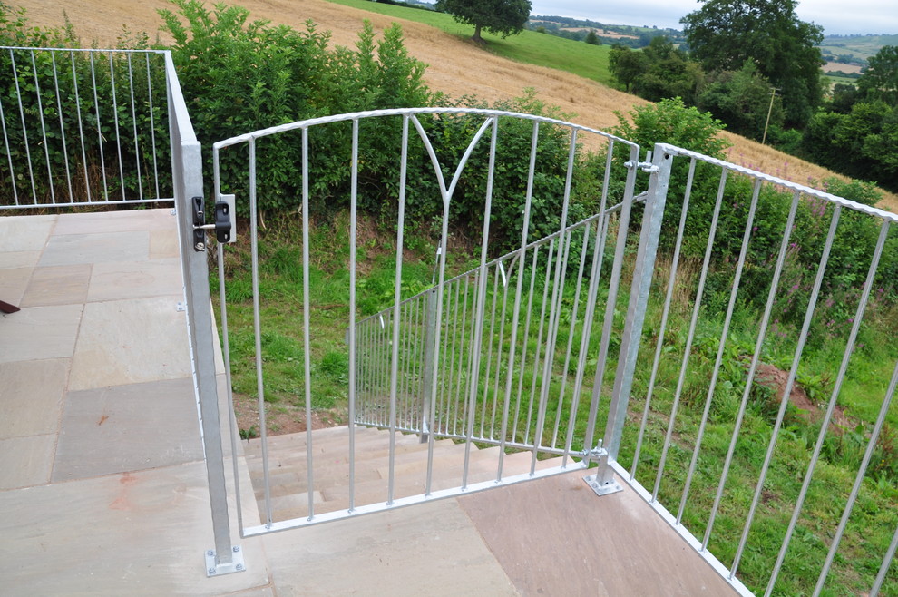 Railings and gate for raised patio area. - Contemporary - Patio - Other ...