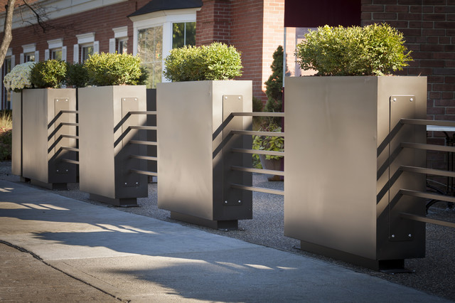Restaurant Patio Planters & Metal Tubing Fence - Industrial - Patio ...