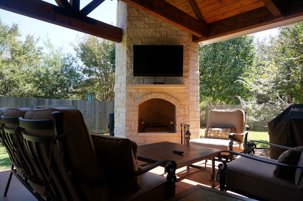Round Rock, TX, Covered Patio with Cozy Corner Fireplace - Eclectic ...