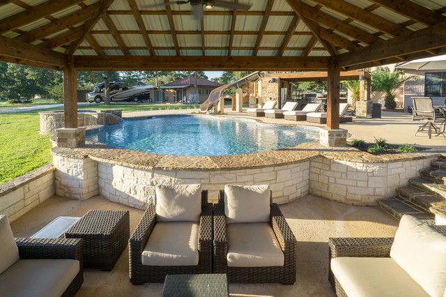 Ruby Ranch Pool w/Waterslide (Cedar) - Rustic - Patio - Austin - by ...