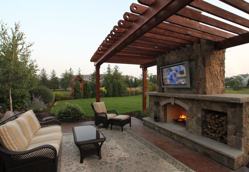 Rustic Outdoor Living Room with Fireplace - Traditional - Patio ...