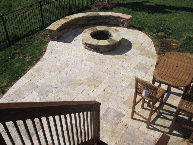 Salt Lake Travertine Patio Fire Pit And Sitting Wall Classico Patio
