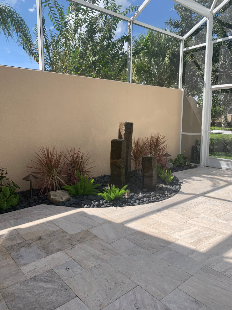Screened Patio with Travertine and Fountain - Modern - Patio - Miami ...