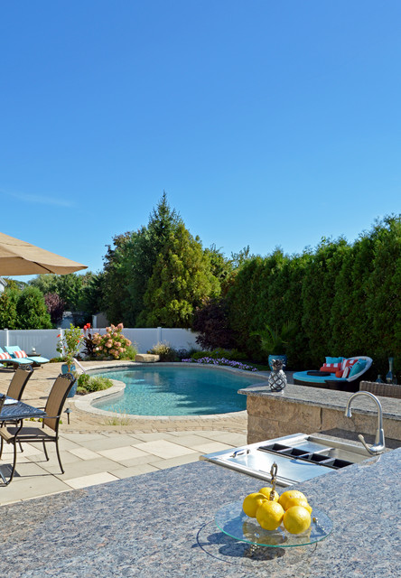 Smithtown, NY Pool, Patio, Outdoor Kitchen & Firepit - Classique Chic ...