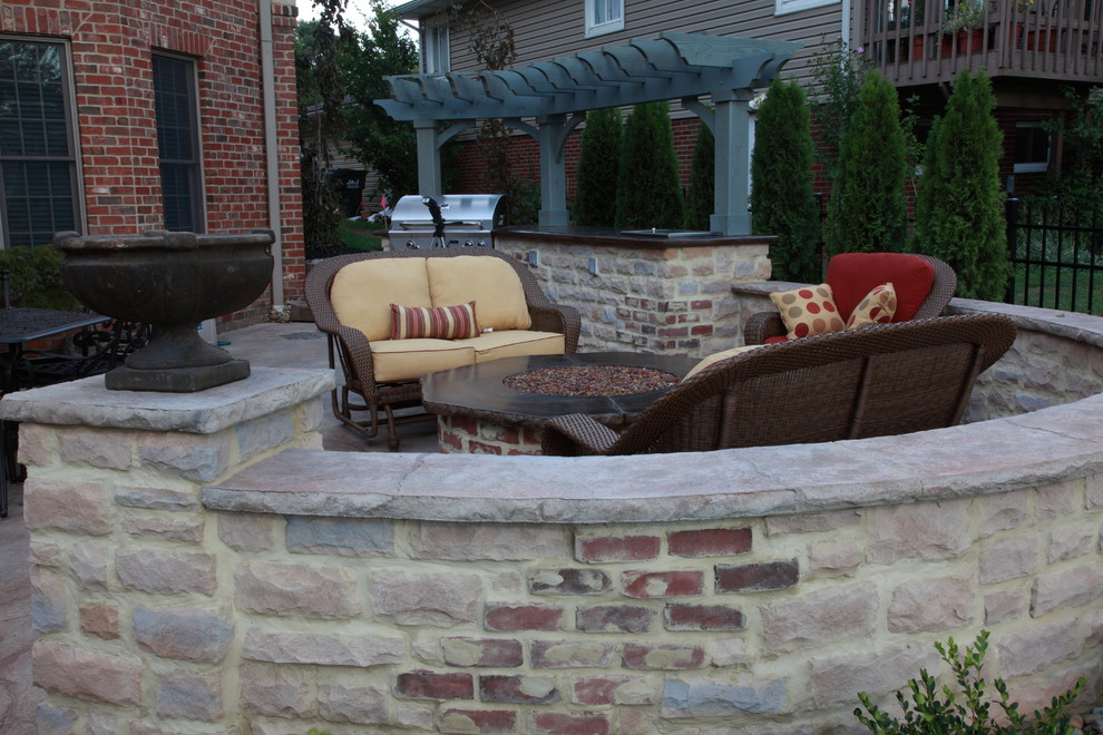 Stamped Concrete Outdoor Kitchen with Paver Inlays - Traditional ...