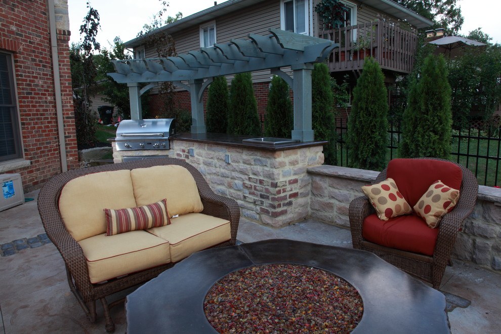Stamped Concrete Outdoor Kitchen with Paver Inlays - Traditional ...