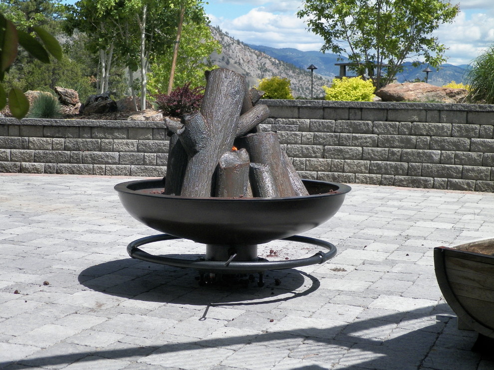 Steel cauldron fire pit with steel logs - Traditional - Patio - Other ...