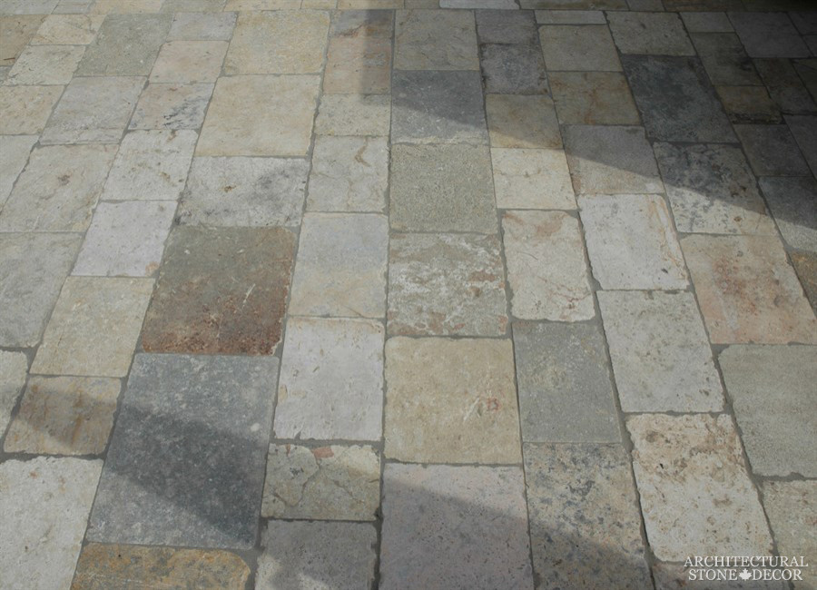 Stone Floor – Antique, Reclaimed Limestone ‘Dalle de Bourgogne’ pavers ...