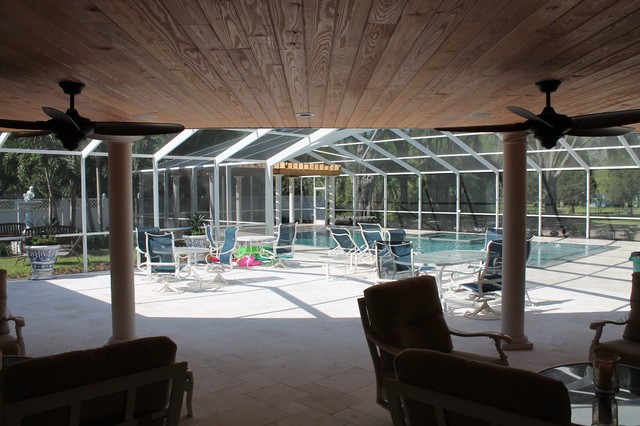 Stone Patio, Cast Stone Columns and Roof Replacement - Midcentury ...