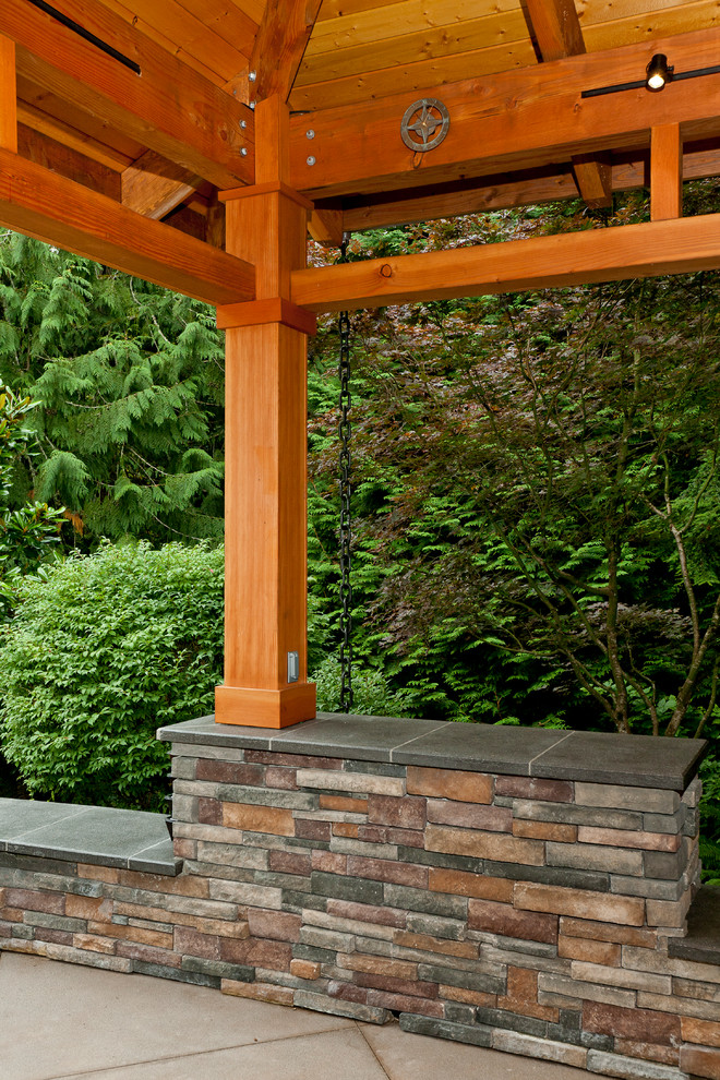 Stone Retaining Wall Integrated w/ Roof - Traditional - Patio - Seattle ...