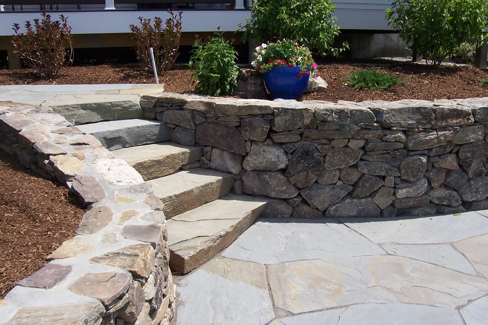 Stone Walls, Patio and stairs - Rustic - Patio - Boston - by Landscapes ...