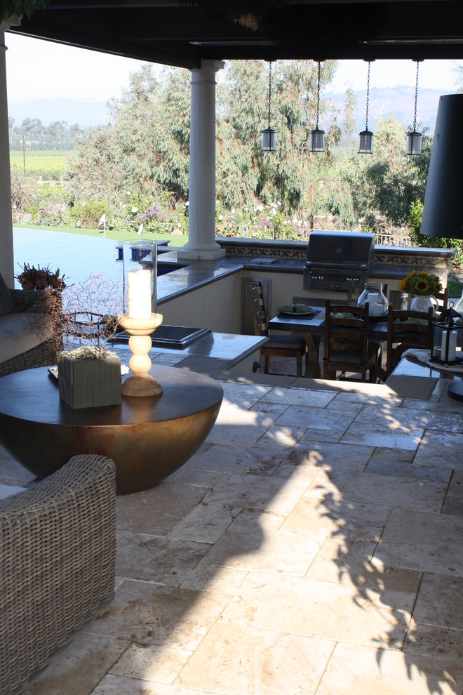 Sunken outdoor kitchen and dining room - Mediterranean - Patio - Los ...