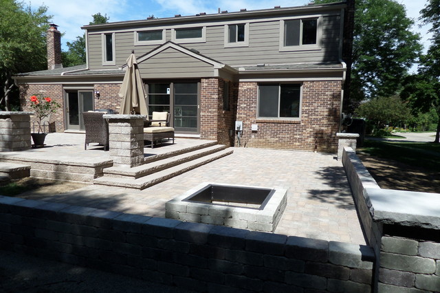 Three Tiered Patio made with Unilock Wall Products & Fendt Pavers ...