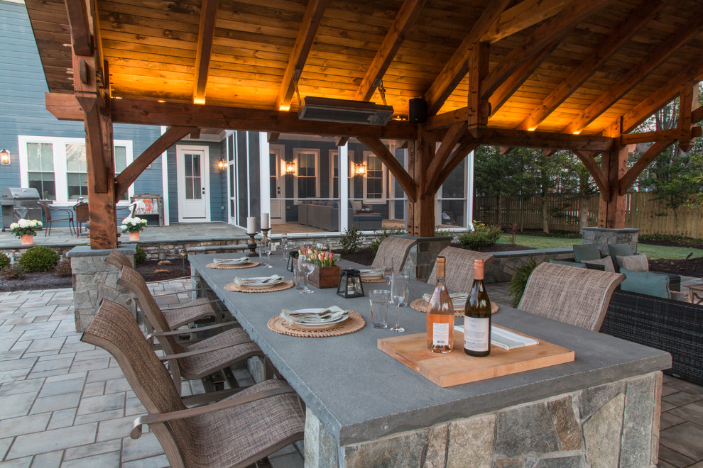 Timber Frame Outdoor Kitchen, Dining & Family Room - Traditional ...