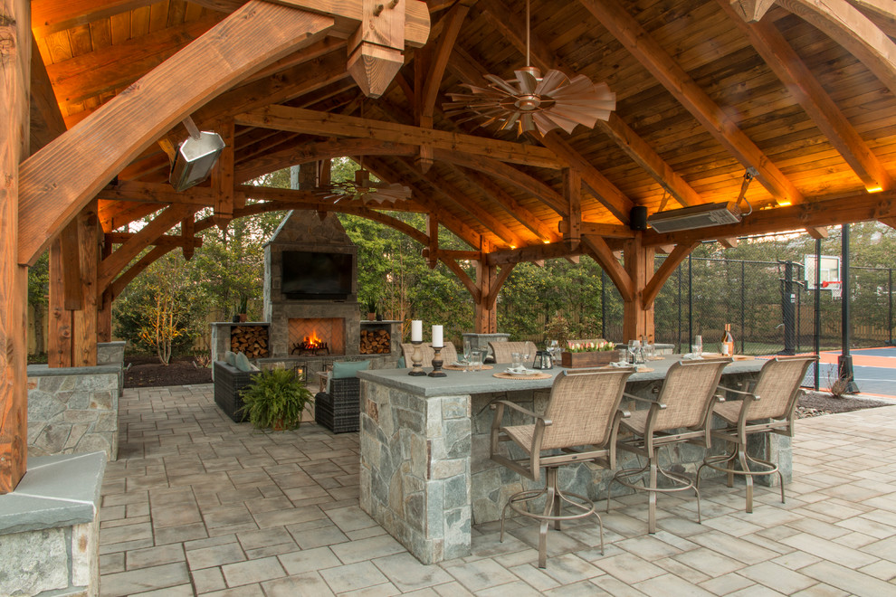 Timber Frame Outdoor Kitchen, Dining & Family Room - Traditional ...