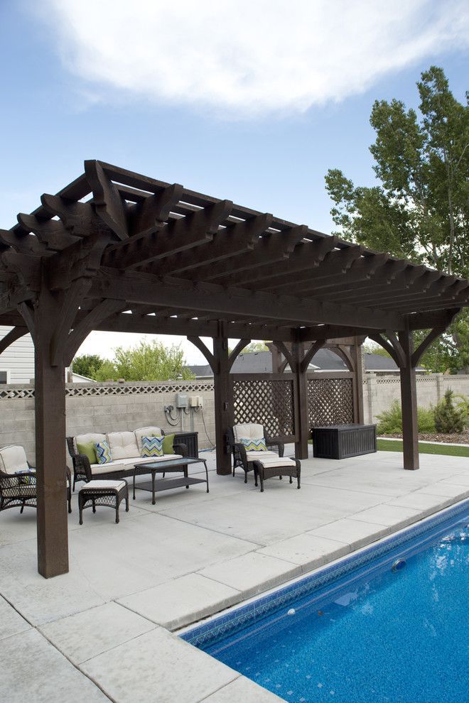 Timber Frame Poolside Pergola with Privacy Lattices & Arbor - Modern ...