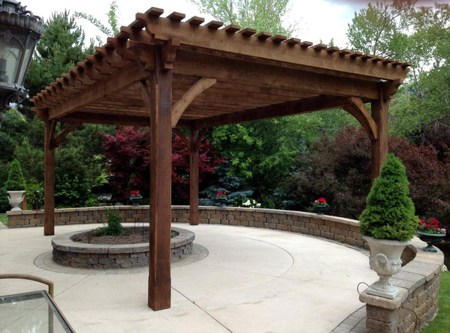 Traditional Home Adds Comfortable Timber Frame Pergola Shade ...