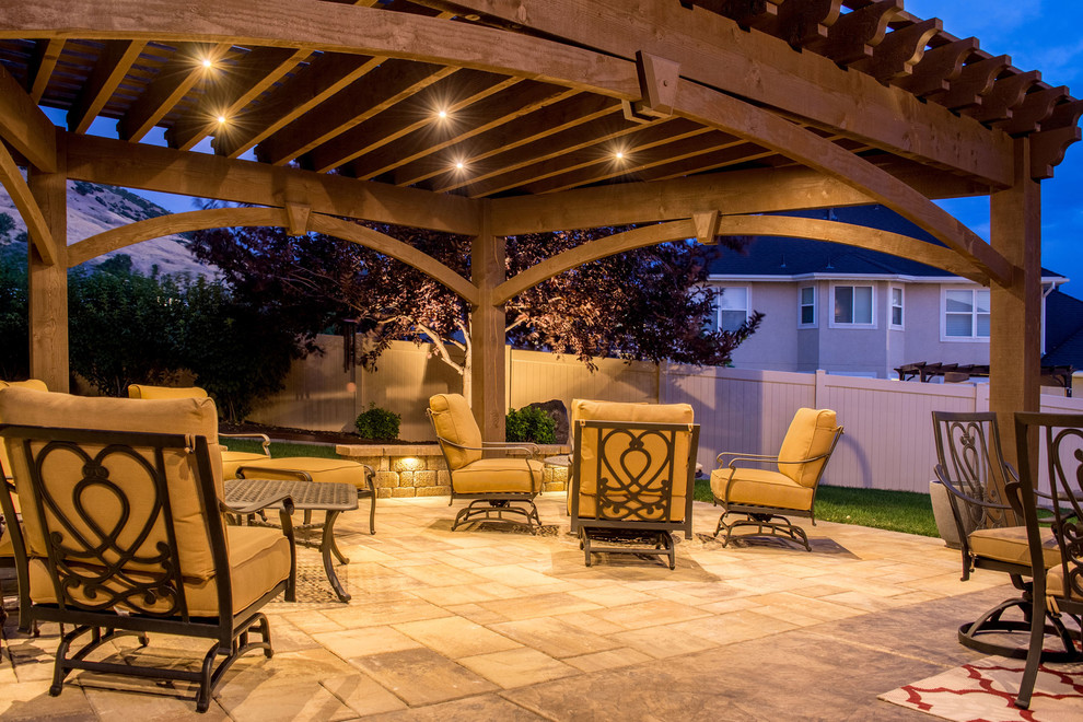 Trapezoid Pergola for Irregular Landscaping w/Awning - Mediterranean ...
