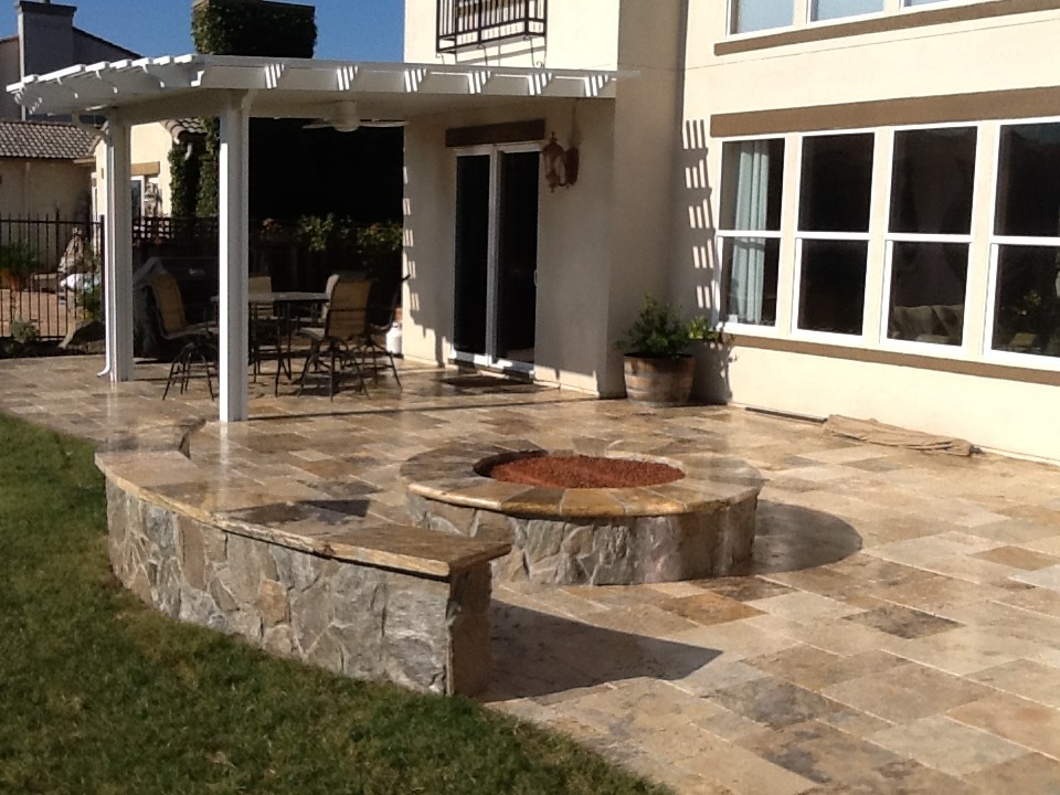 Travertine Patio and Firepit - East Bay California - Mediterranean ...