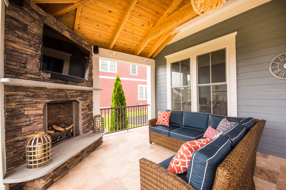 Travertine porch with fireplace - Traditional - Patio - DC Metro - by ...